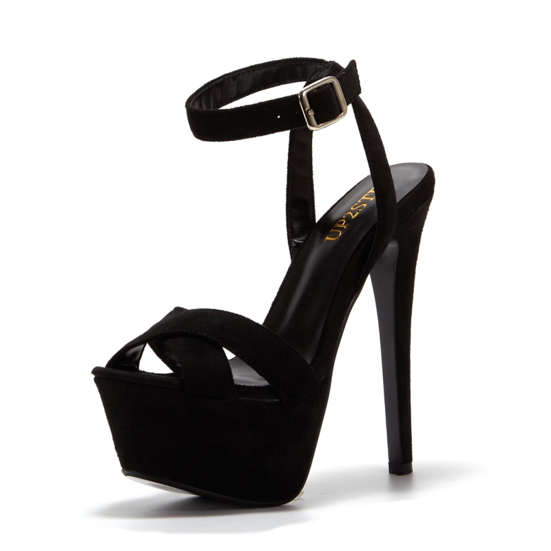 black high heels with straps