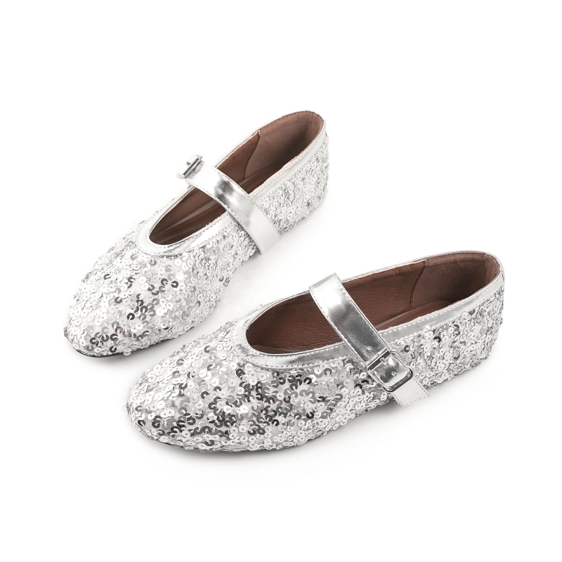 silver sequin ballet flats